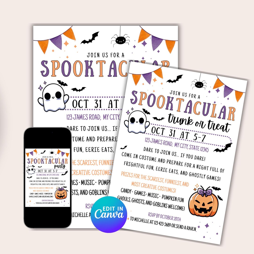 Halloween Block Party Flyer: Editable Canva Template (digital Download ...