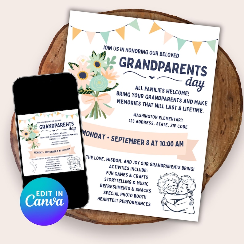 Editable Grandparents Day Flyer: Canva Template, School Event (instant ...