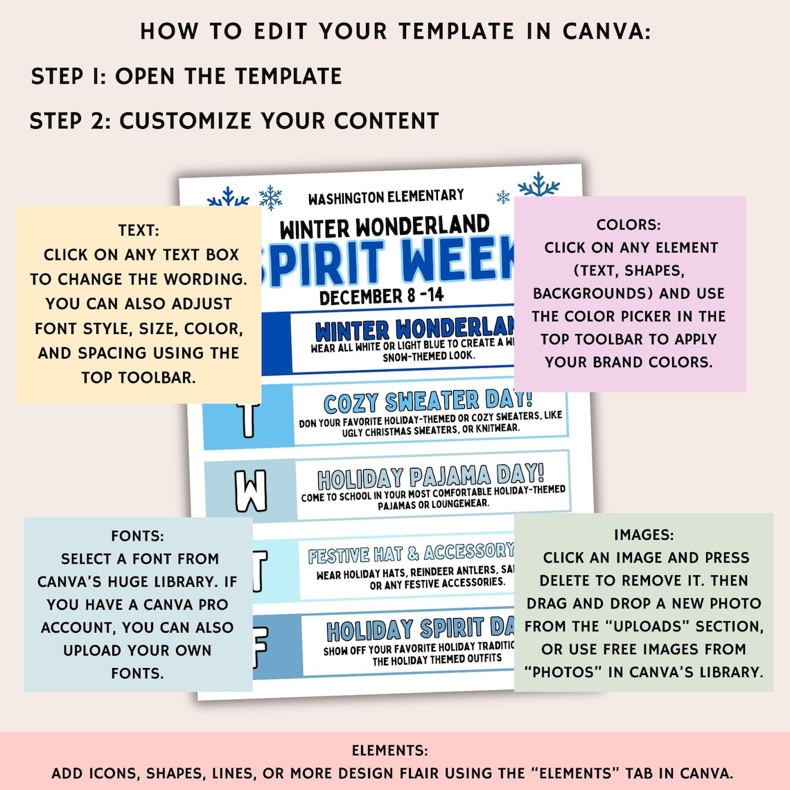 Editable Spirit Week Flyer Templates: School Event Itinerary (canva ...