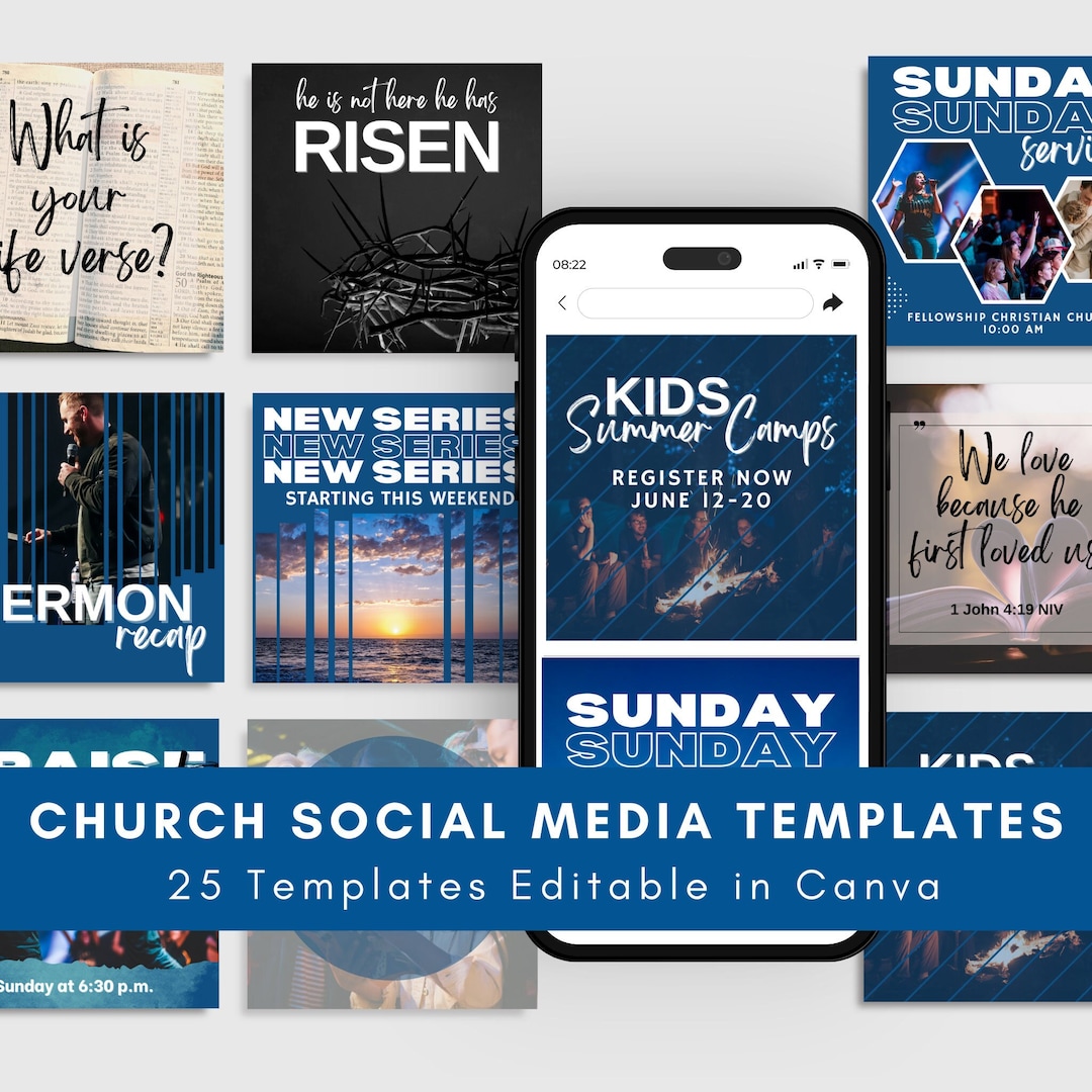 Church Social Media Templates: 25 Canva Editable Designs (digital ...