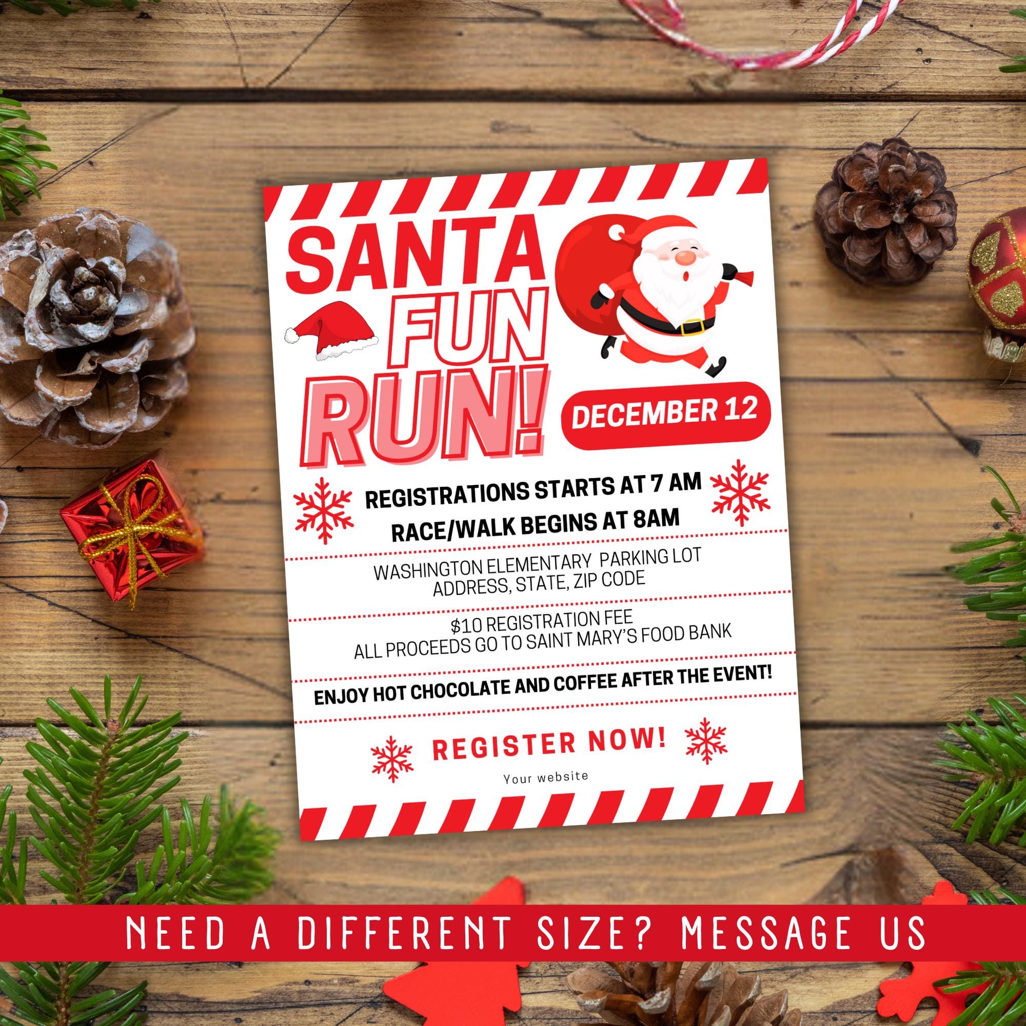 Santa Fun Run Flyer: Editable Charity Event Template (digital Download ...