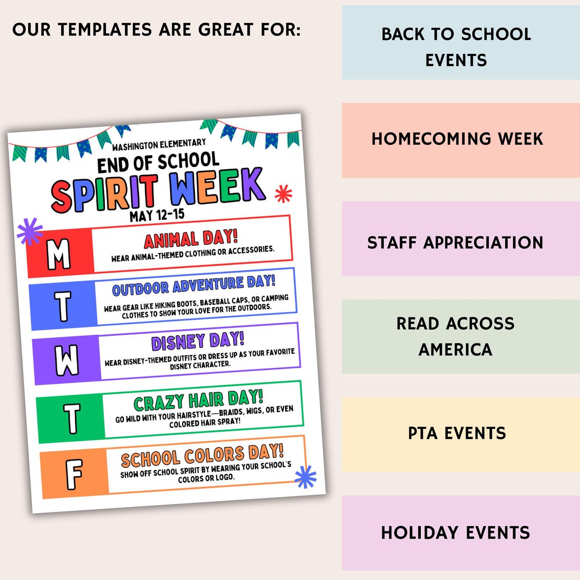 Editable Spirit Week Flyer Templates: School Events (canva Digital ...