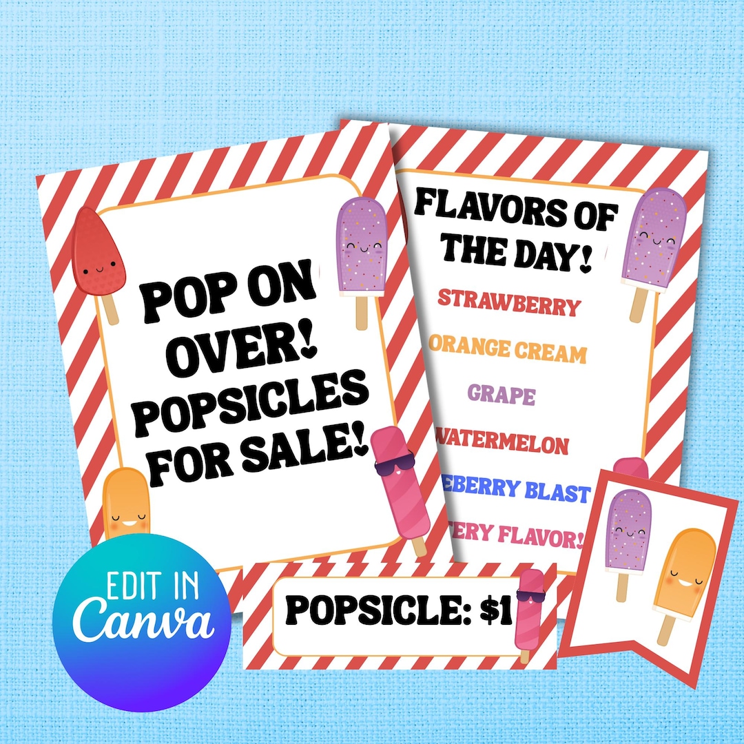 Popsicle Stand Printable Signs & Banner: Editable Canva Templates ...