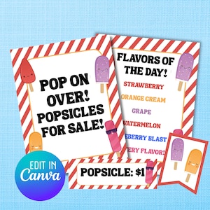Popsicle Stand Printable Signs & Banner: Editable Canva Templates ...