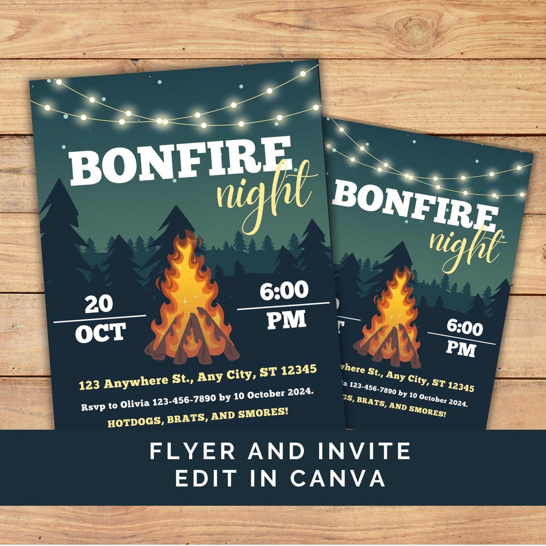 Bonfire Invitation, Backyard Bonfire,campfire Party Invitation,campfire ...