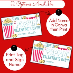 Editable Popcorn Valentine Tags: Printable Kids Cards (digital Download ...