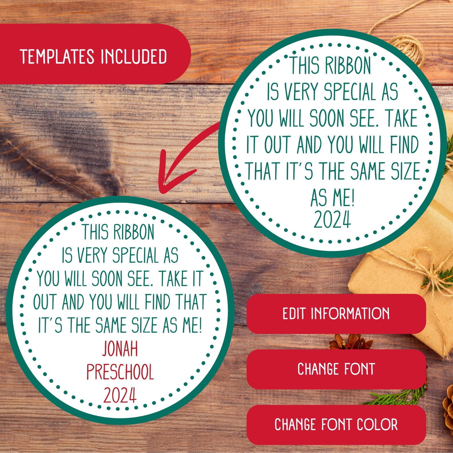 Editable Ribbon Tag,same Size as Me,ribbon Ornament, Height Ornament ...