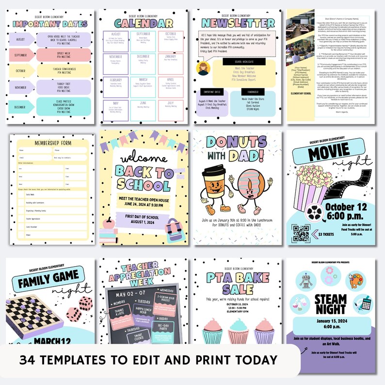 Editable PTA Flyer Templates: School Event Kit (canva, 8.5x11 Inches ...