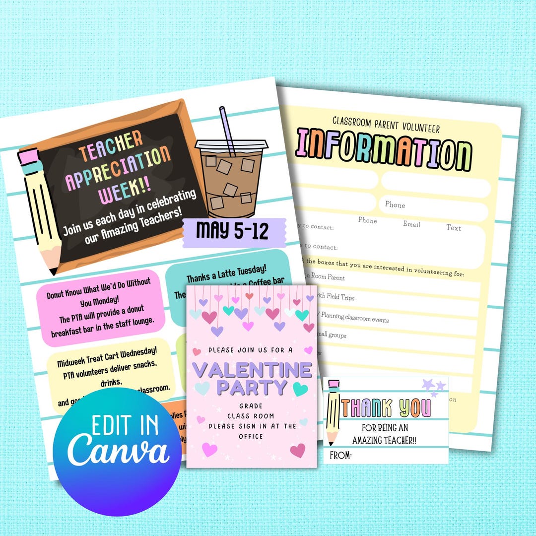 Editable Classroom Mom Bundle: PTA Volunteer Kit (canva Template) - Etsy