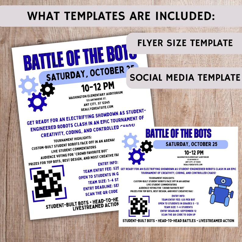 Robot Battle Tournament Flyer: STEM Fundraiser, Editable Canva Template ...