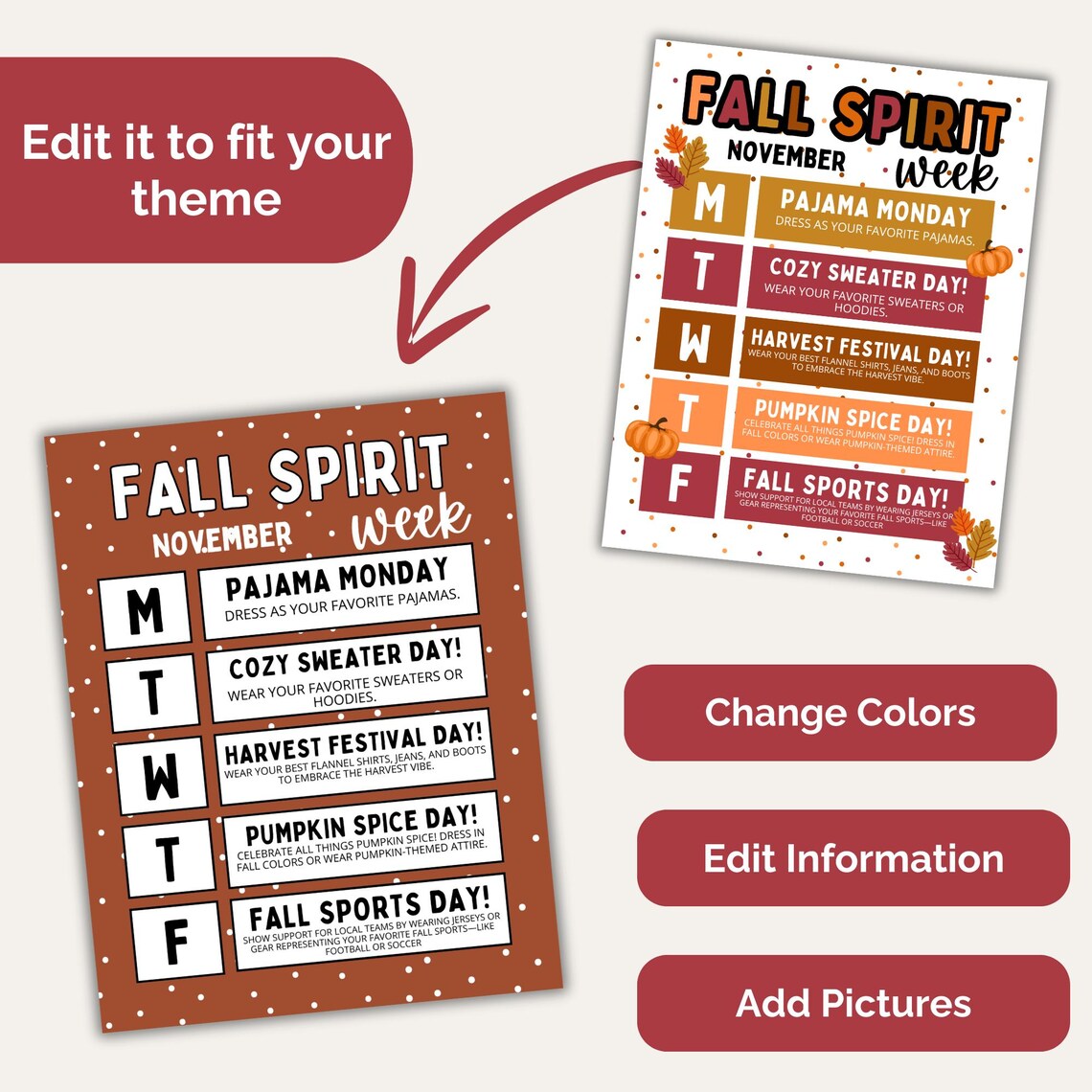 Editable Fall Spirit Week Flyer Template (canva) - Etsy