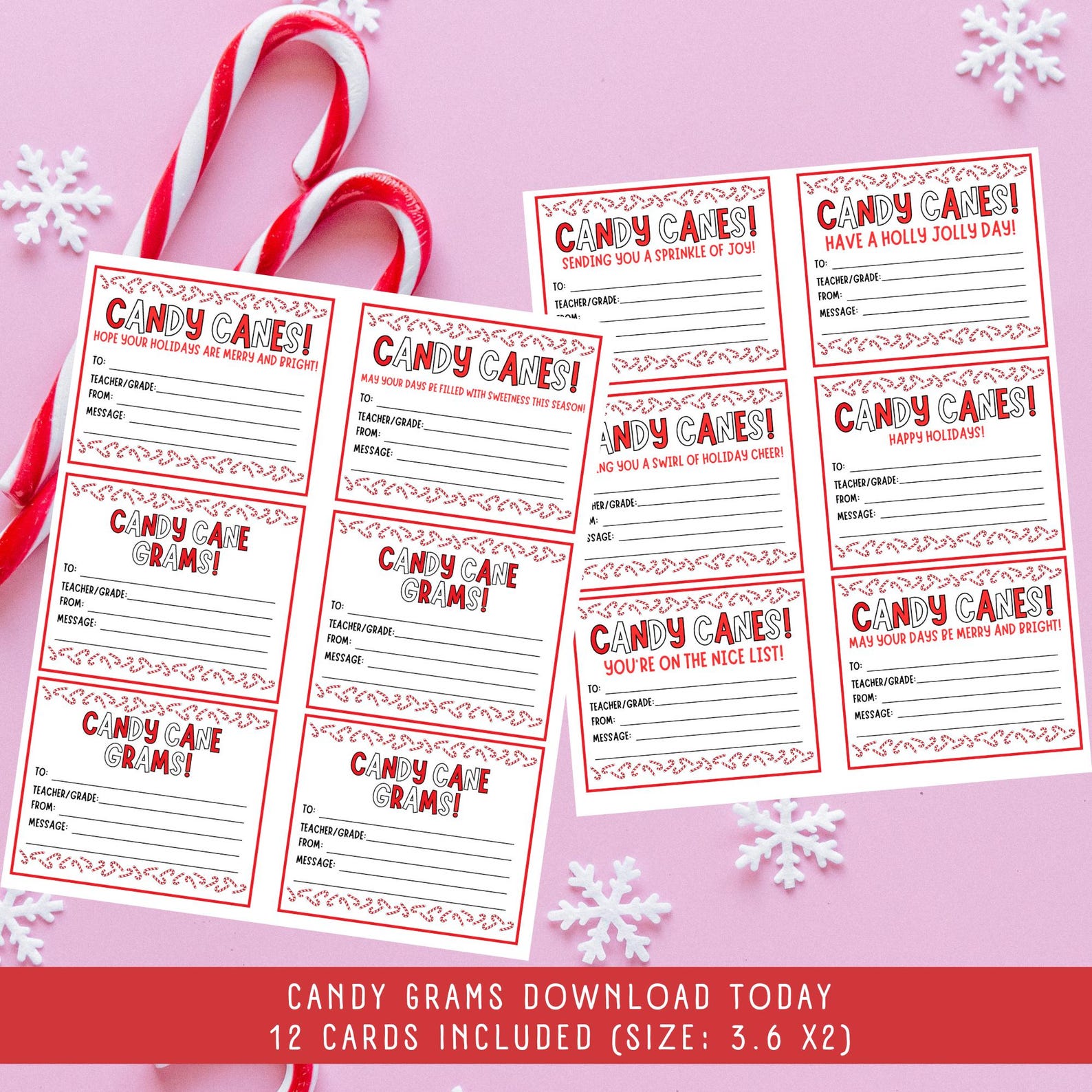 Candy Cane Gram Tags: Holiday Party Favors (digital Download) - Etsy