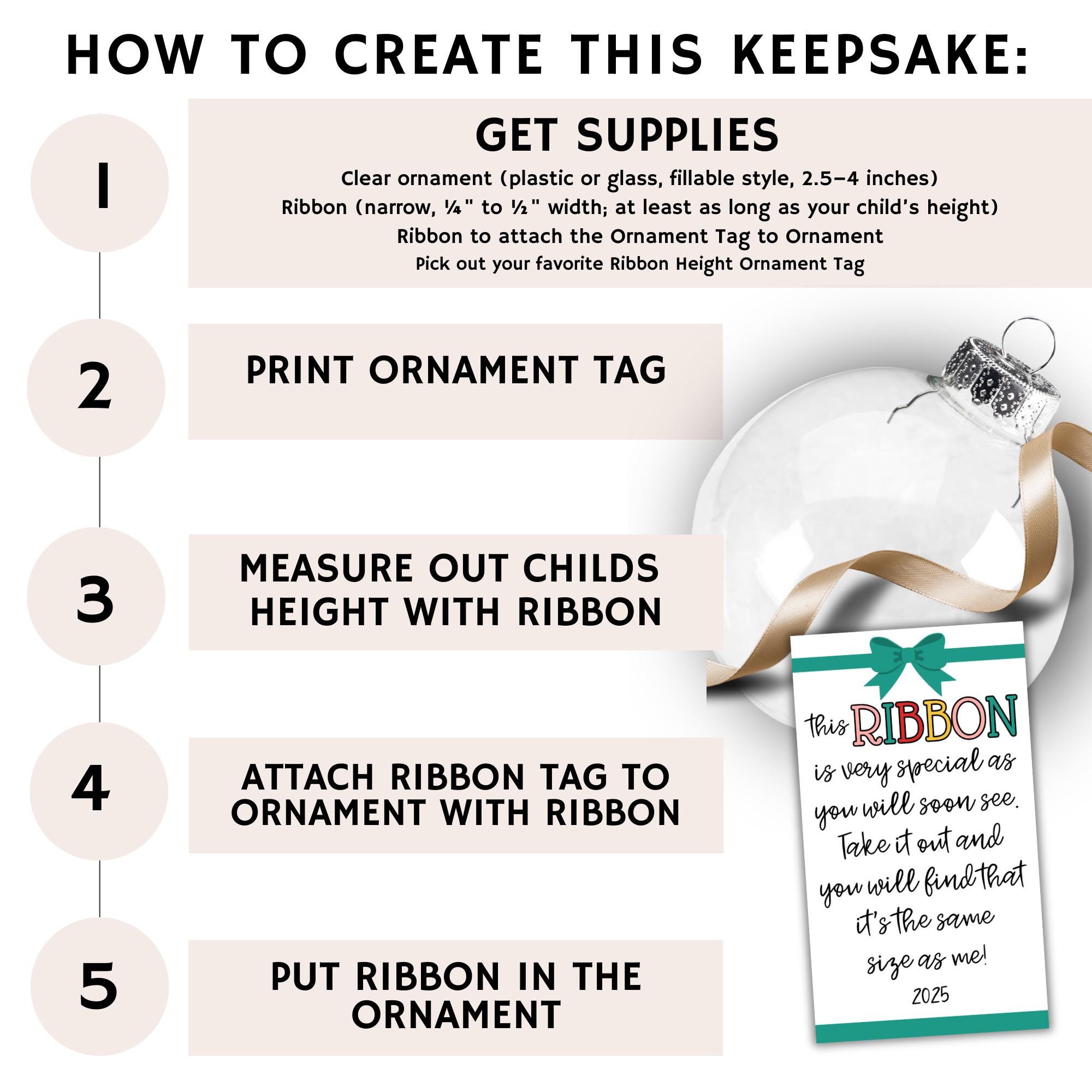 Height Ribbon Ornament Tag: Keepsake Christmas Decoration (digital ...