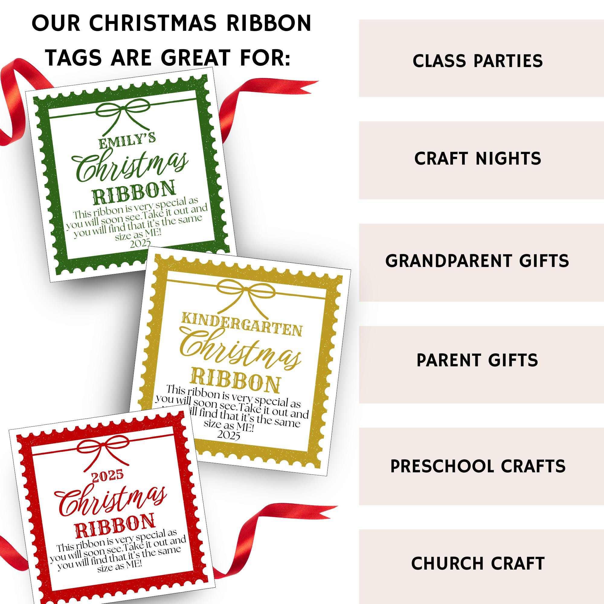 Editable Christmas Ornament Tag: Ribbon Height Keepsake (digital ...