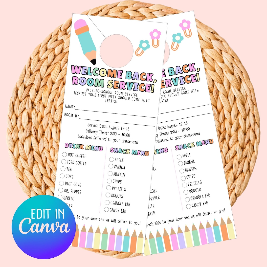 Teacher Appreciation Door Hanger: Editable Room Service Template ...