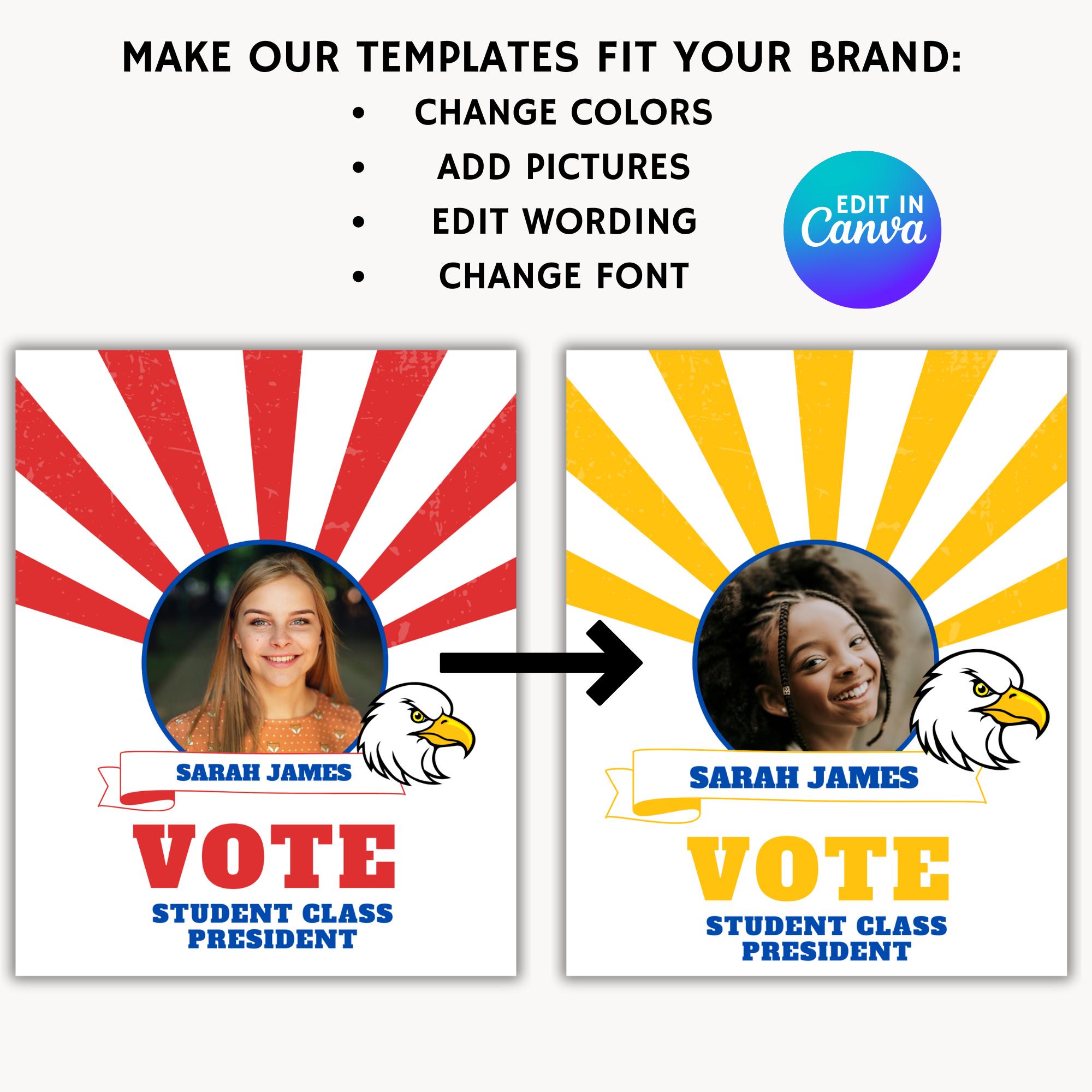 Student Council Campaign Flyer Templates: Editable Voting Posters ...