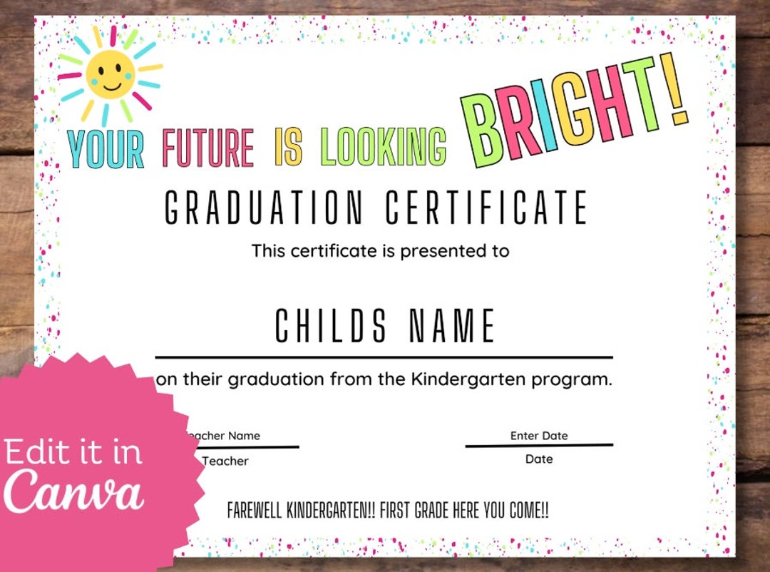 Editable Kindergarten Diploma, Kindergarten, End of School Year ...