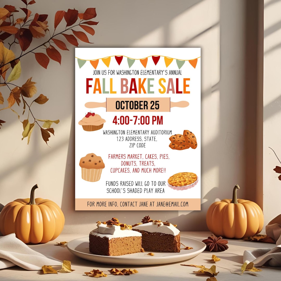 Fall Bake Sale Flyer Template, Editable Canva (digital Download) - Etsy