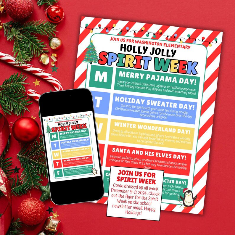 Christmas School Spirit Week Template: Editable Canva Flyer (8.5x11 ...