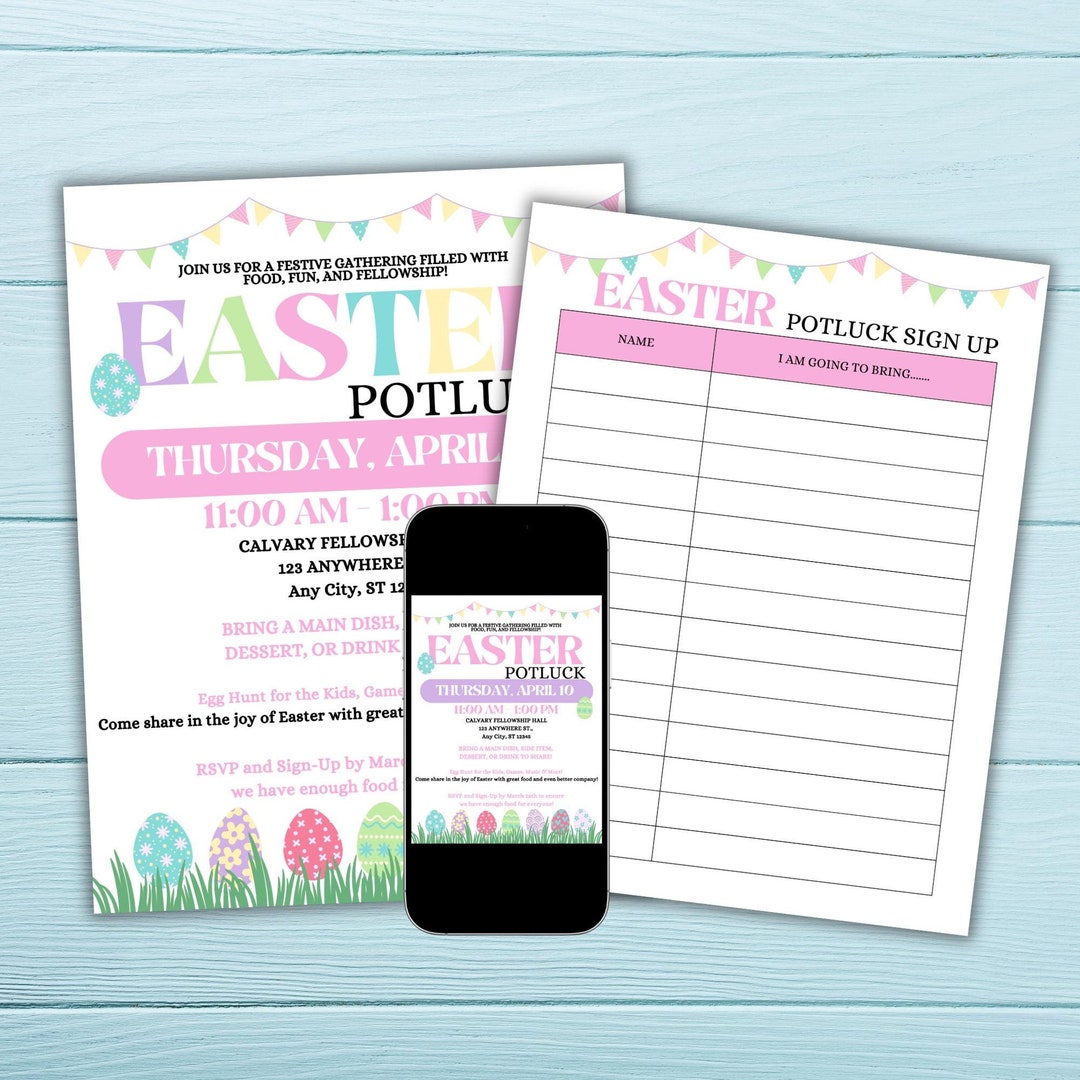 Easter Potluck, Sign up Sheet,potluck Sign Up, Church Potluck, Easter ...