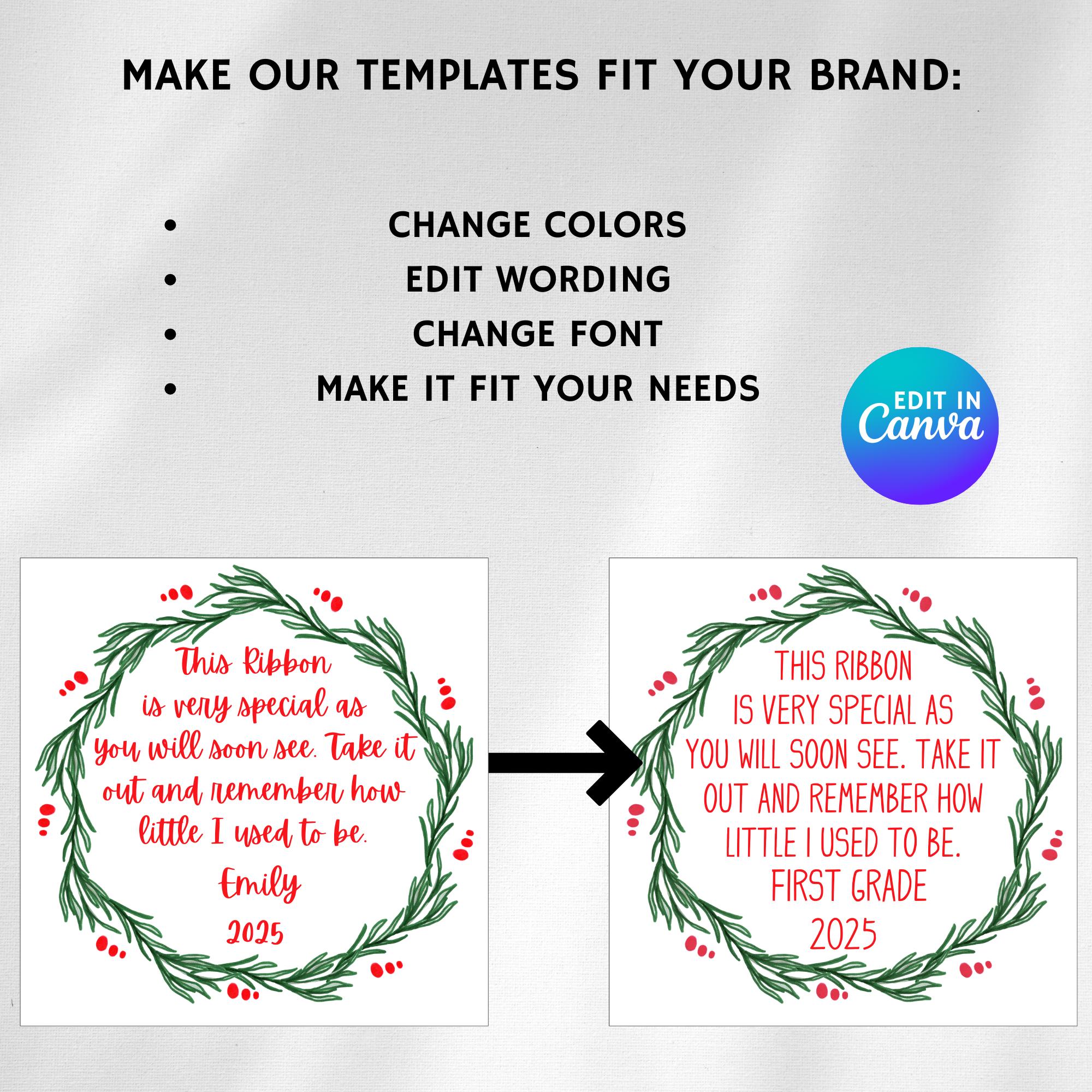 Editable Christmas Ornament Tag: Ribbon Height Keepsake (canva Template ...