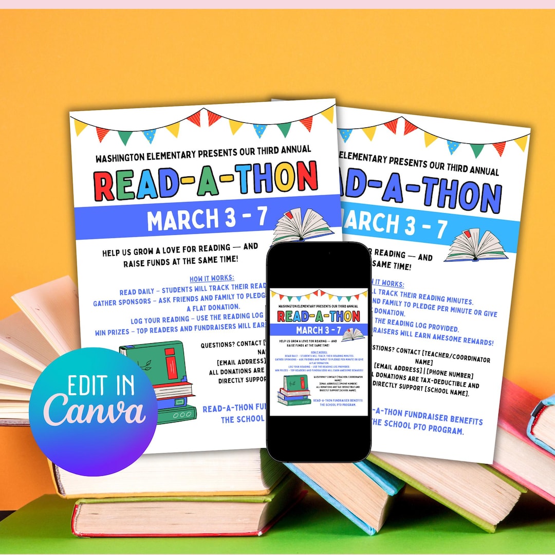 Read-a-thon Flyer Template: Editable School Fundraiser (canva) - Etsy