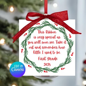 Editable Christmas Ornament Tag: Ribbon Height Keepsake (canva Template ...