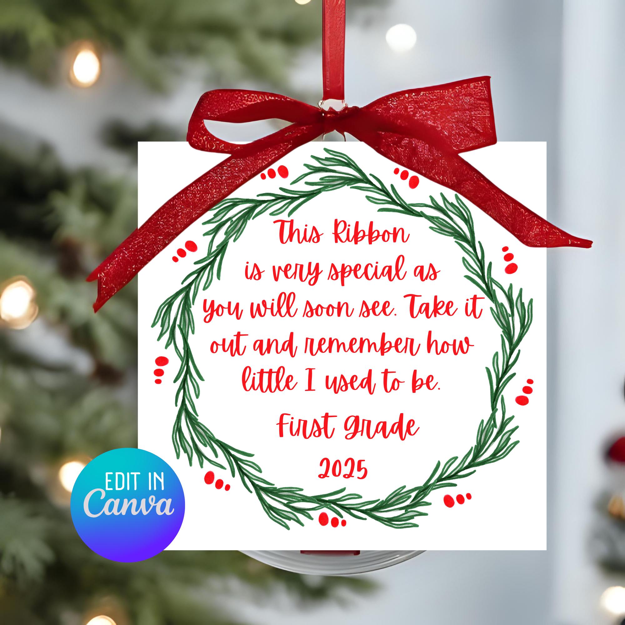 Editable Christmas Ornament Tag: Ribbon Height Keepsake (canva Template ...