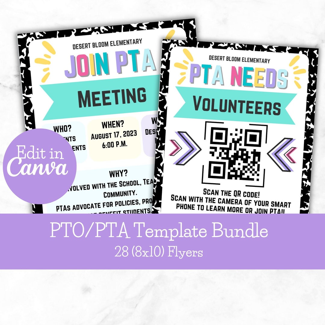 Editable PTA Flyer Template Bundle: School Fundraiser, Meeting ...