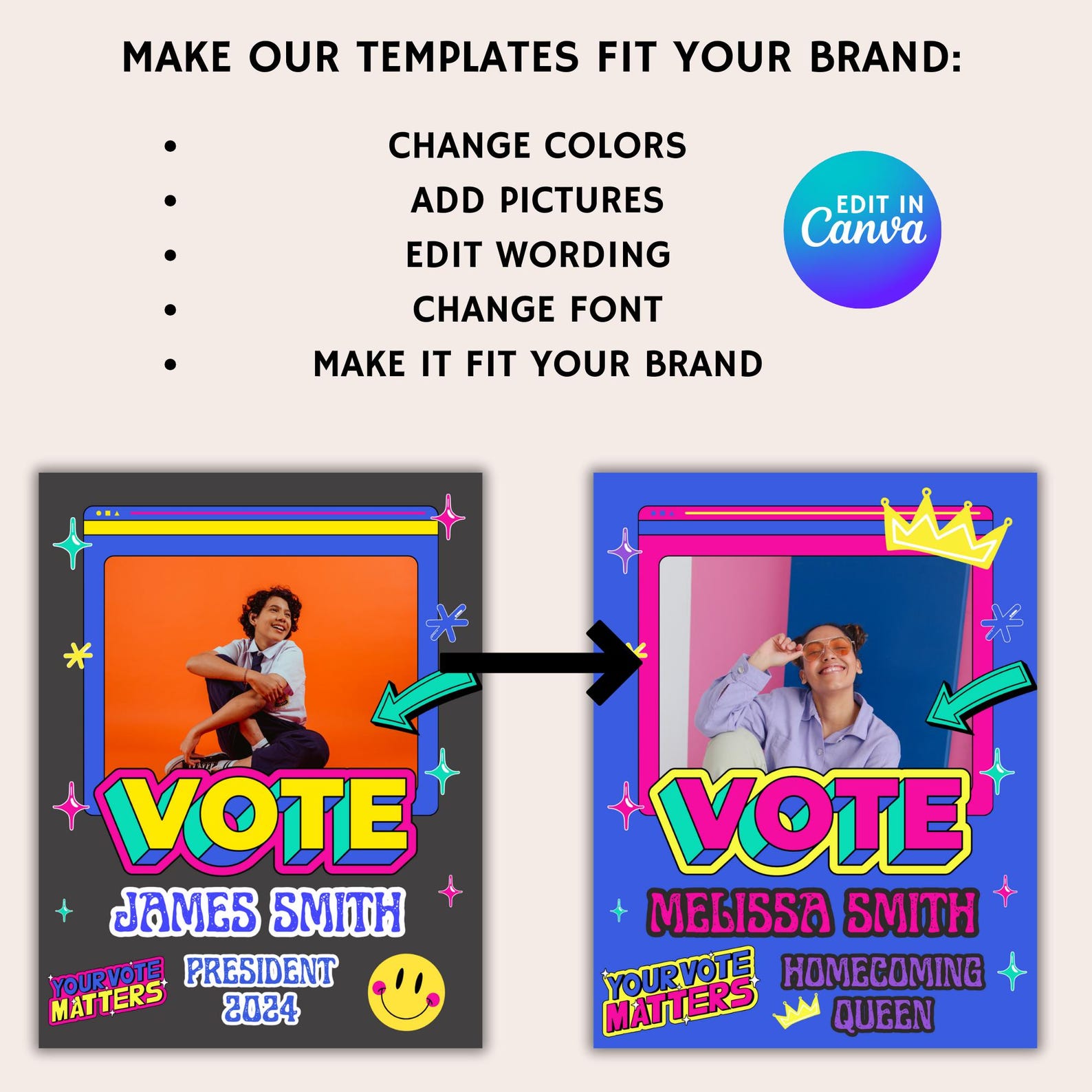 Student Council Campaign Flyer Templates: Editable Voting Posters ...