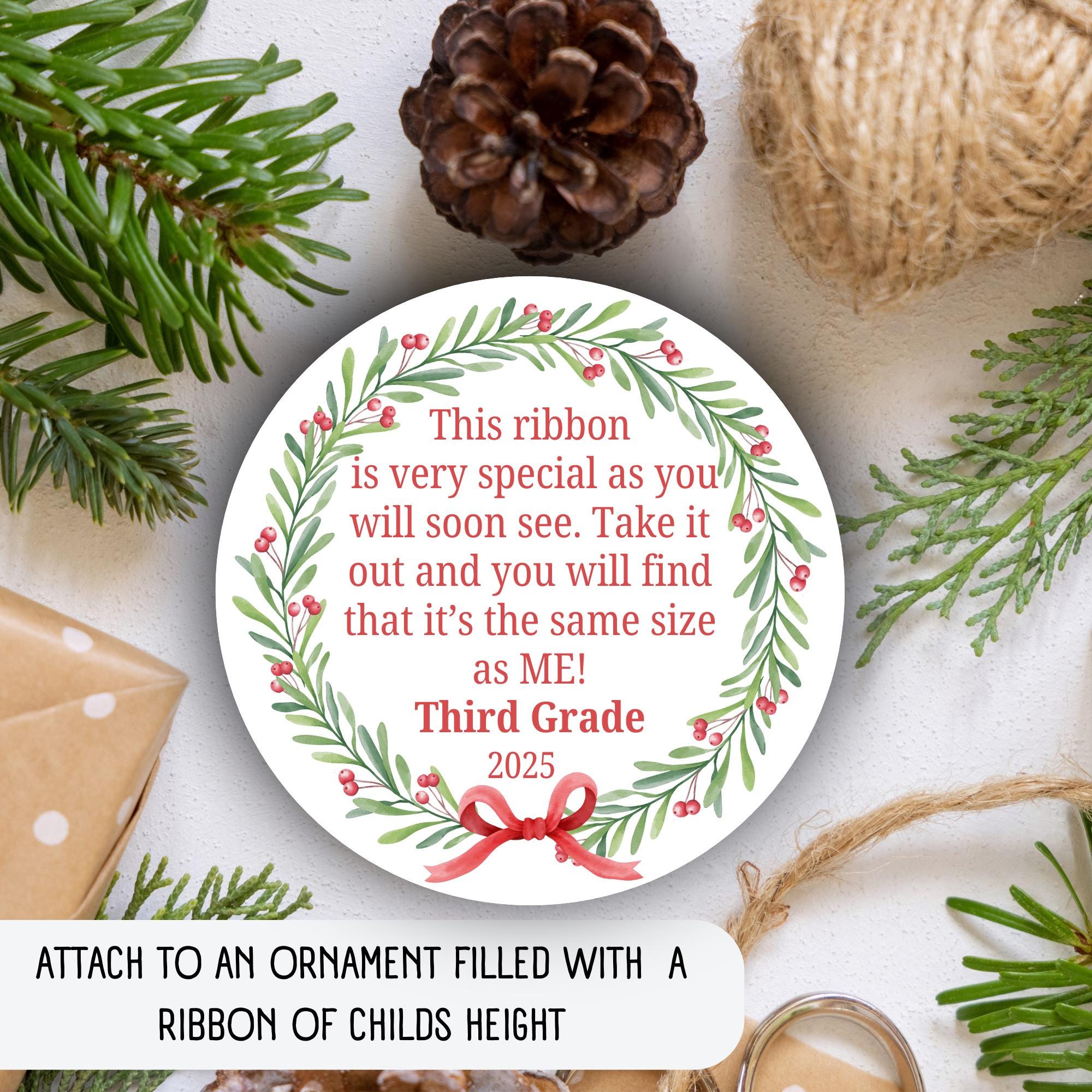 Editable Height Ribbon Ornament Tag: Christmas Keepsake (digital ...