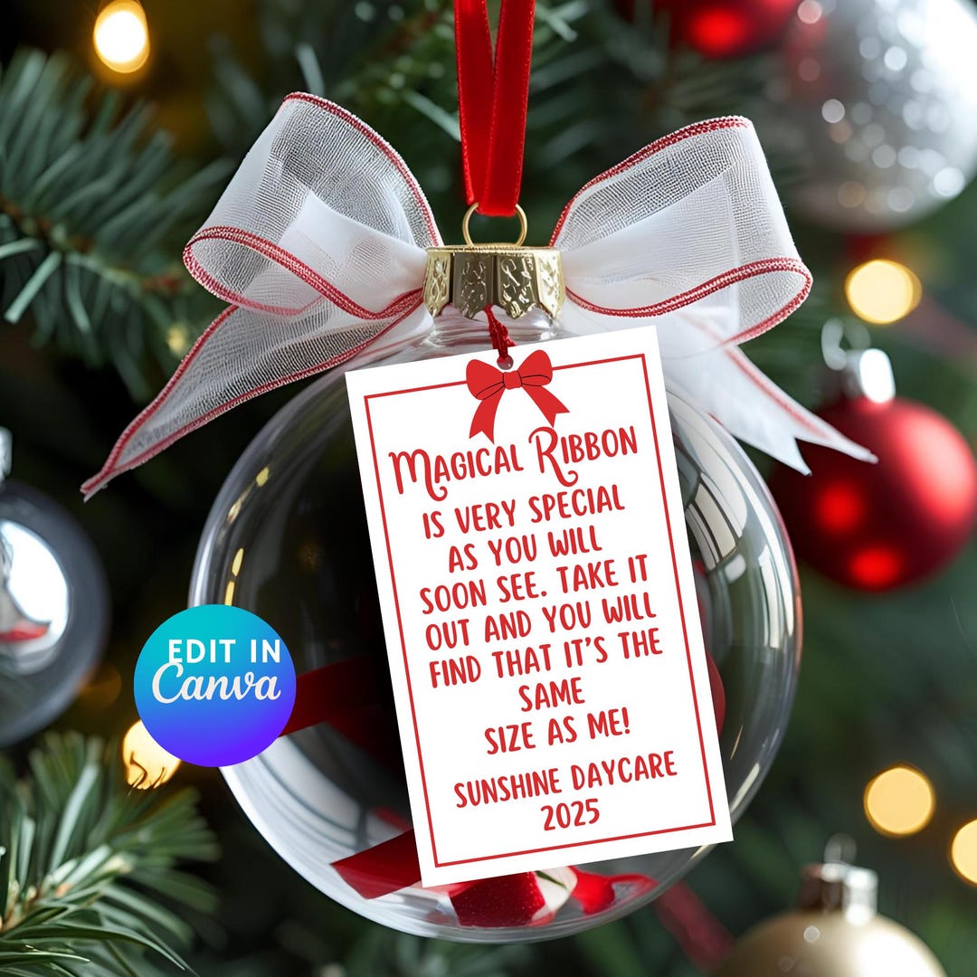 Editable Christmas Ornament Tag: Ribbon Height Keepsake (canva Template ...