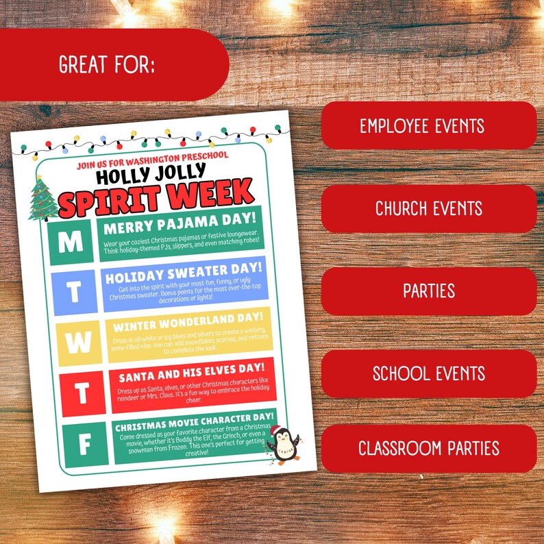 Christmas School Spirit Week Template: Editable Canva Flyer (8.5x11 ...