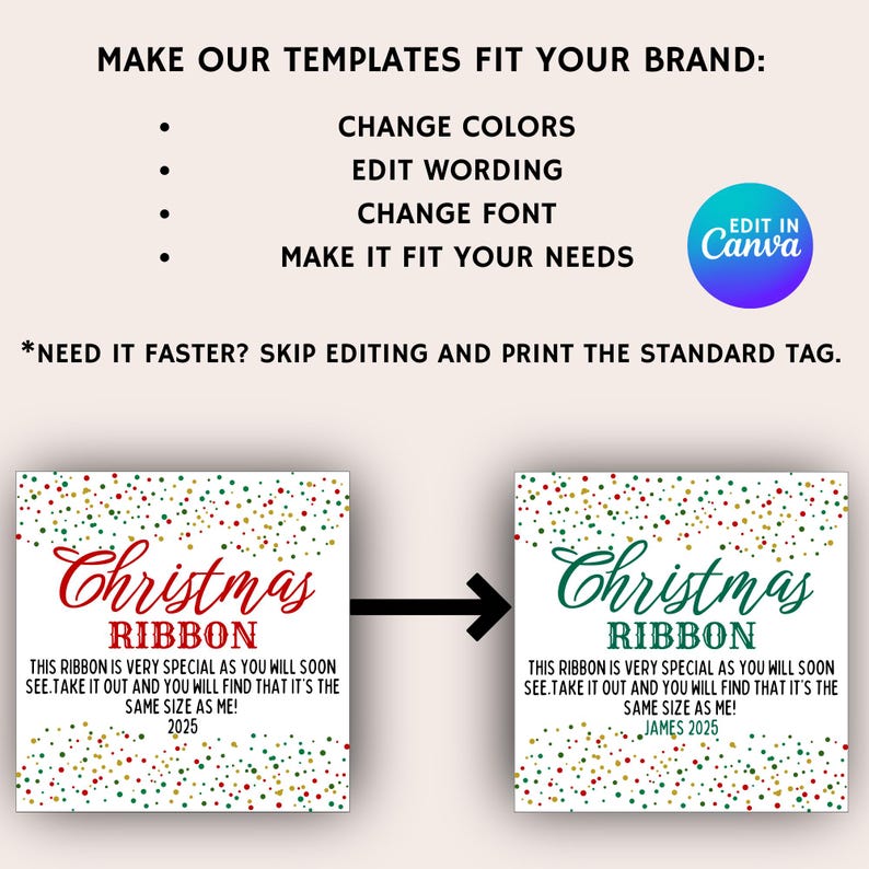 Editable Ribbon Height Christmas Ornament Tag (canva Template) - Etsy