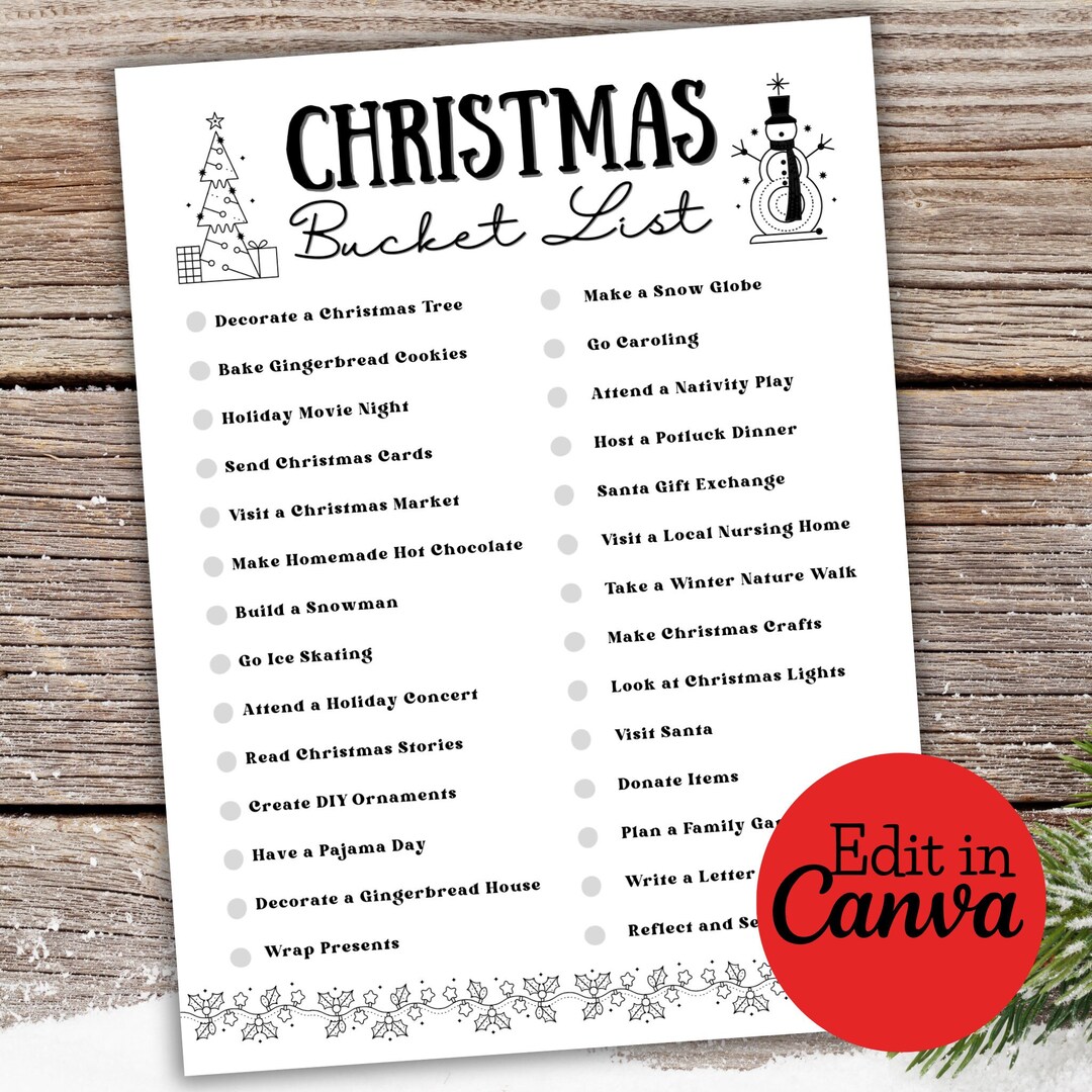 Editable Christmas Bucket List, Printable, Family Christmas Bucket List ...