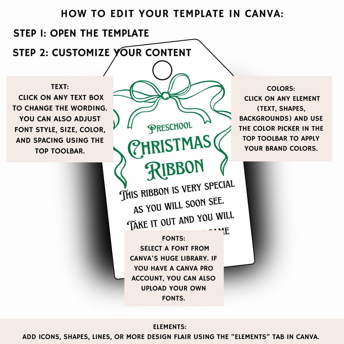Editable Christmas Ornament Tag: Ribbon Height Keepsake (canva Template ...