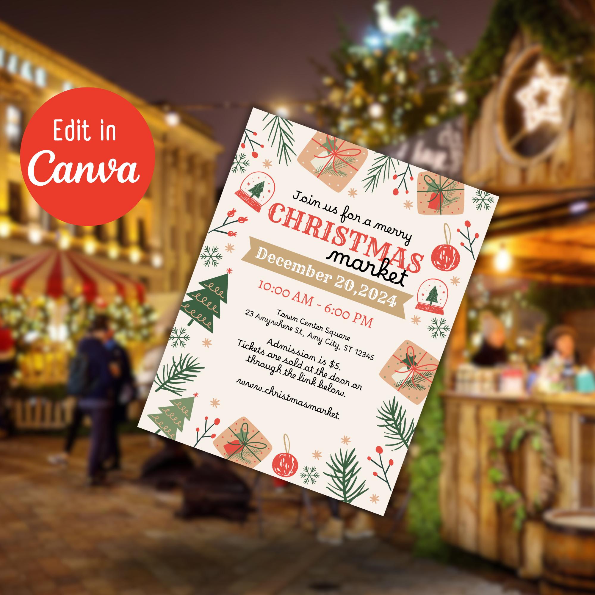 Christmas Market Craft Fair Flyer Template (editable Canva) - Etsy