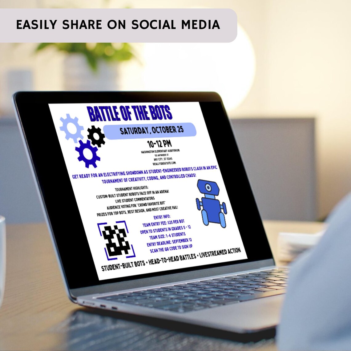 Robot Battle Tournament Flyer: STEM Fundraiser, Editable Canva Template ...