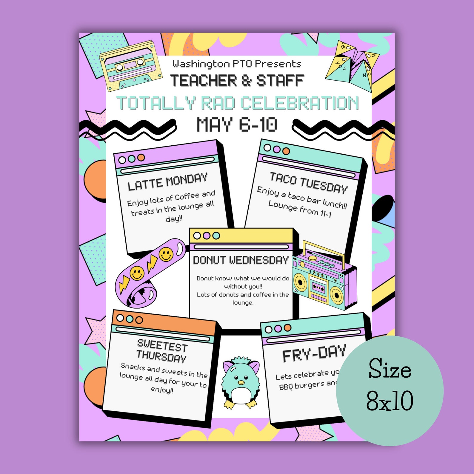 90s Retro Teacher Appreciation Schedule: Printable Itinerary (canva ...