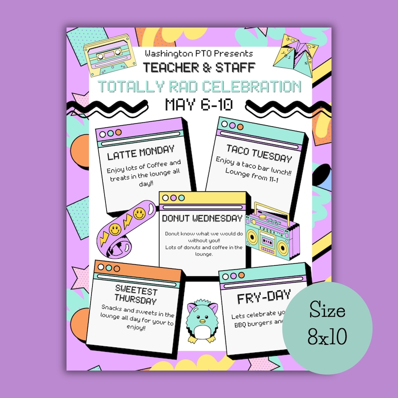 90s Retro Teacher Appreciation Schedule: Printable Itinerary (canva ...