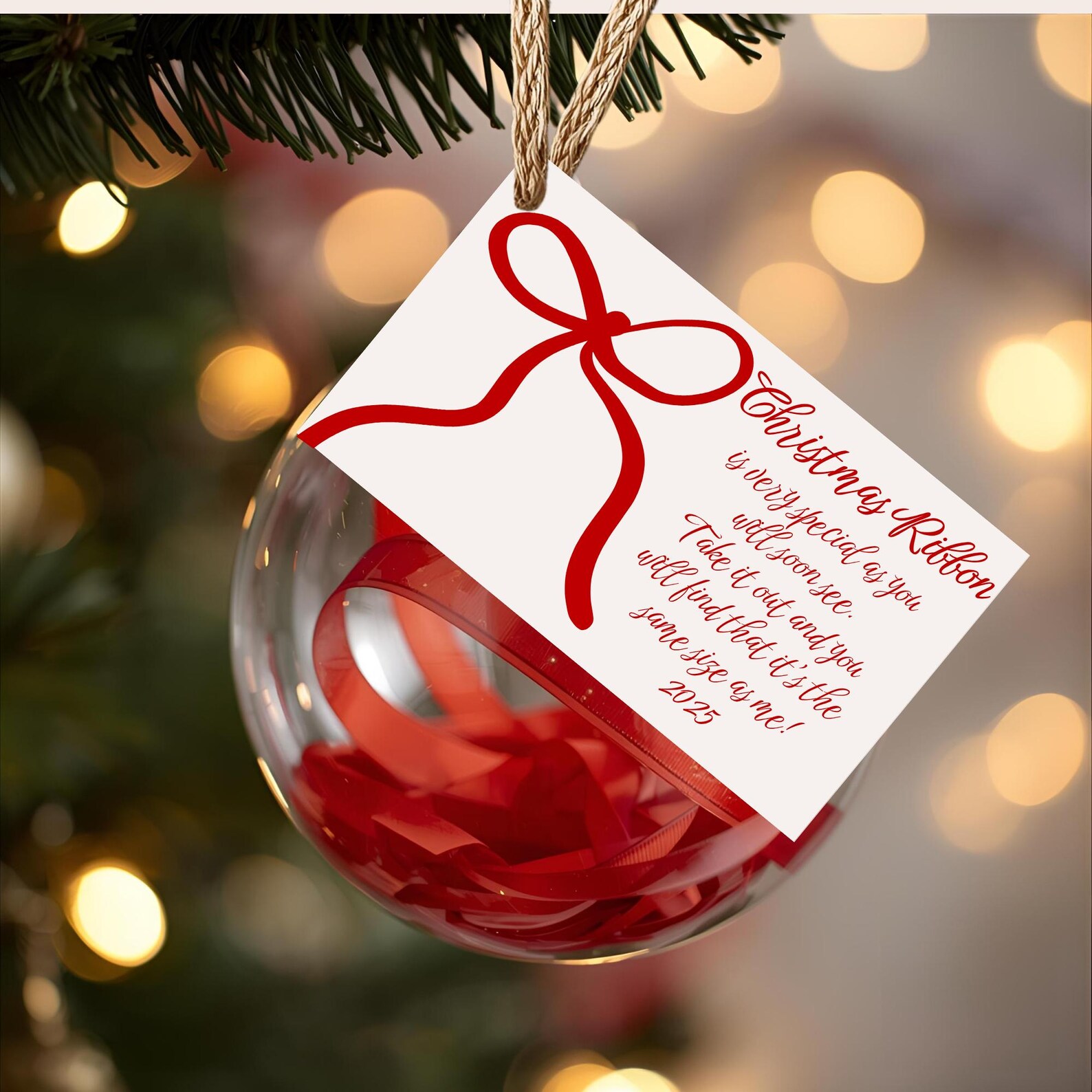 Editable Christmas Ornament Tag: Ribbon Height Keepsake (canva Template ...