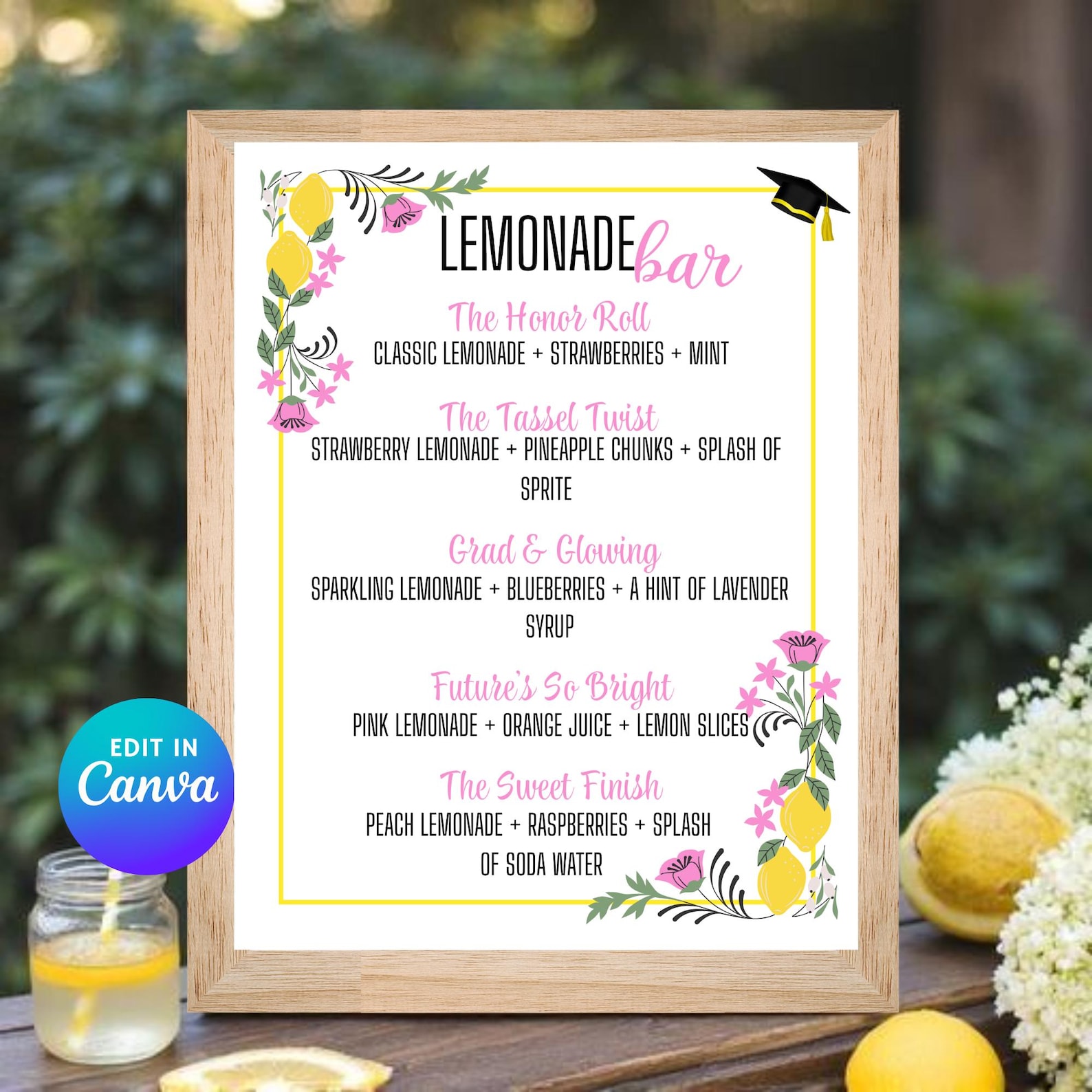 Graduation Lemonade Bar Sign: Editable Canva Template (PDF & PNG) - Etsy