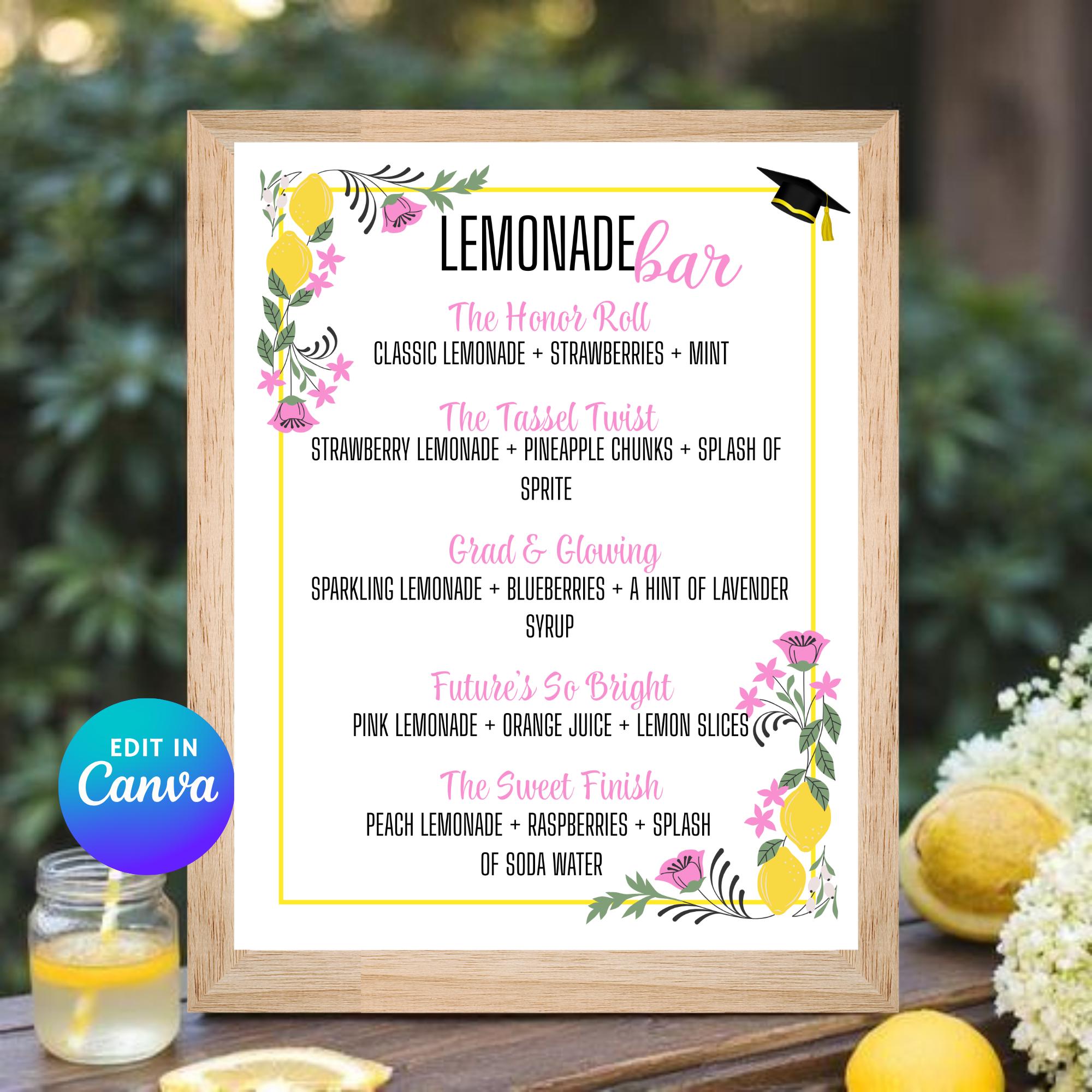 Graduation Lemonade Bar Sign: Editable Canva Template (PDF & PNG) - Etsy