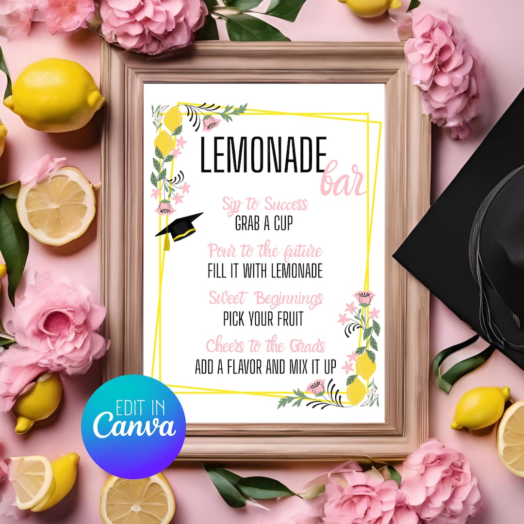 Graduation Lemonade Bar Sign: Editable Party Drink Station (canva ...