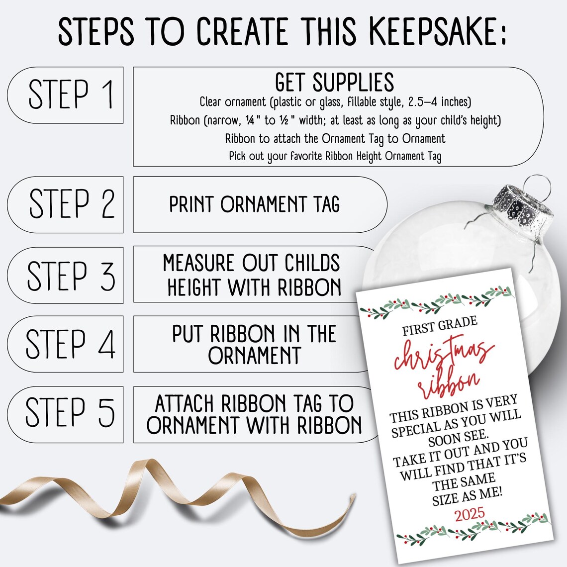 Editable Ribbon Height Ornament Tag: DIY Christmas Keepsake (canva ...