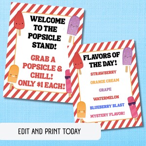 Popsicle Stand Printable Signs & Banner: Editable Canva Templates ...