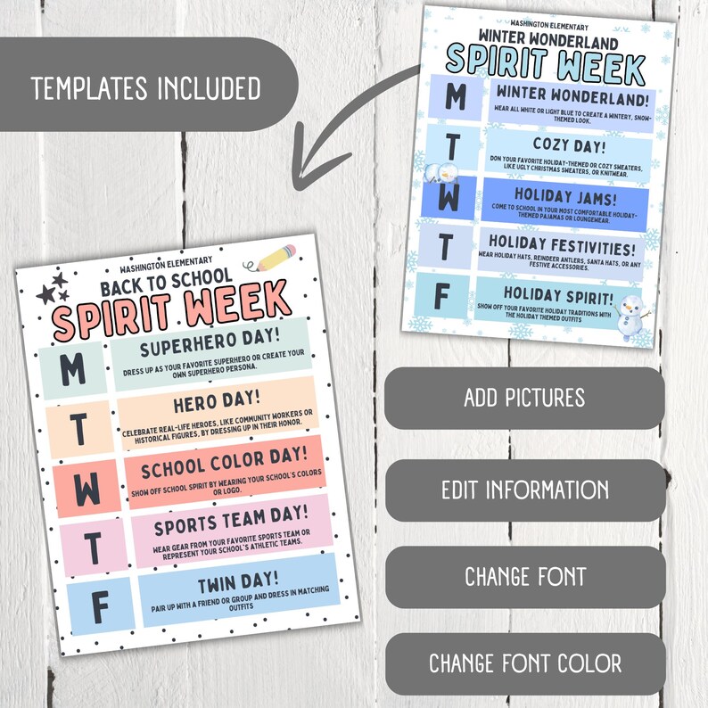 Editable Winter Spirit Week Template: Canva Design (digital Download ...