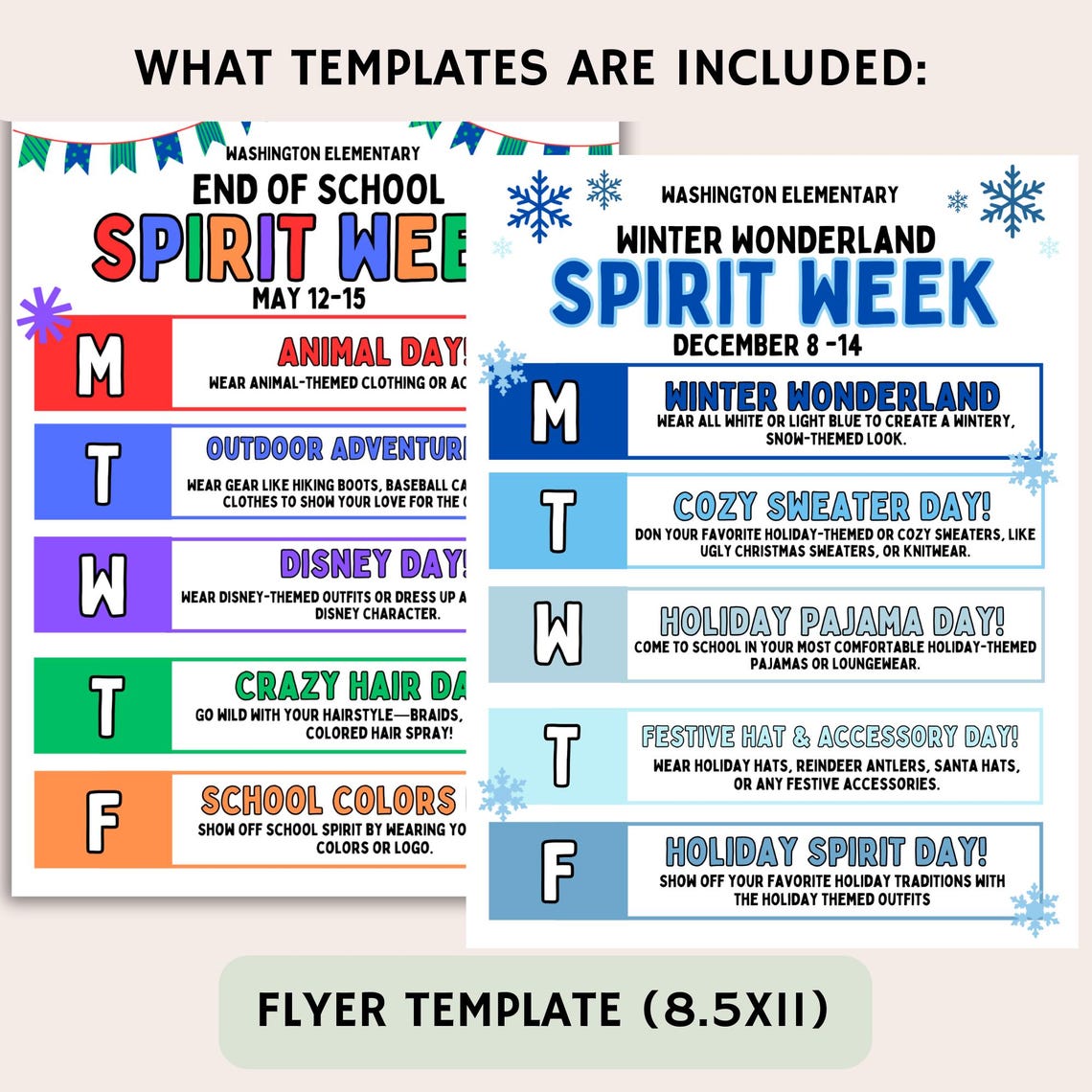 Editable Spirit Week Flyer Templates: School Event Itinerary (canva ...