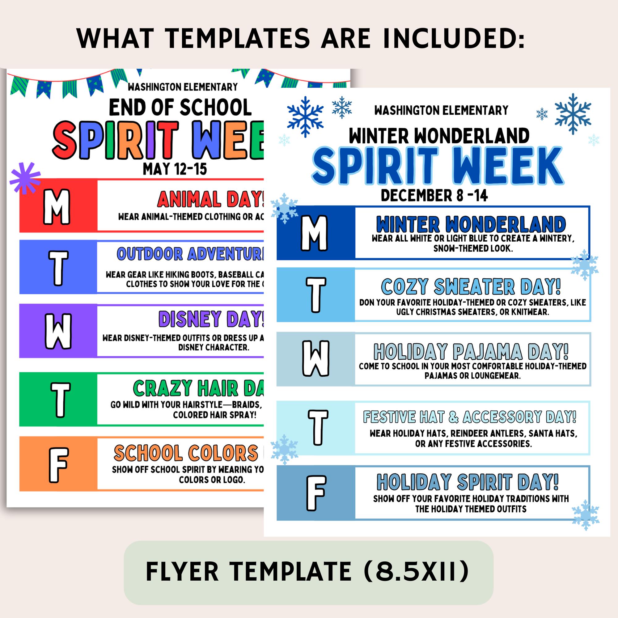 Editable Spirit Week Flyer Templates: School Event Itinerary (canva ...