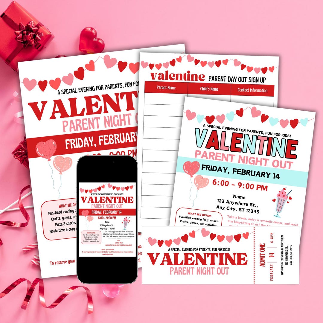 Parents Night Out, Date Night Flyer, Valentines Day, Fundraiser Event, Community Event, Date ...